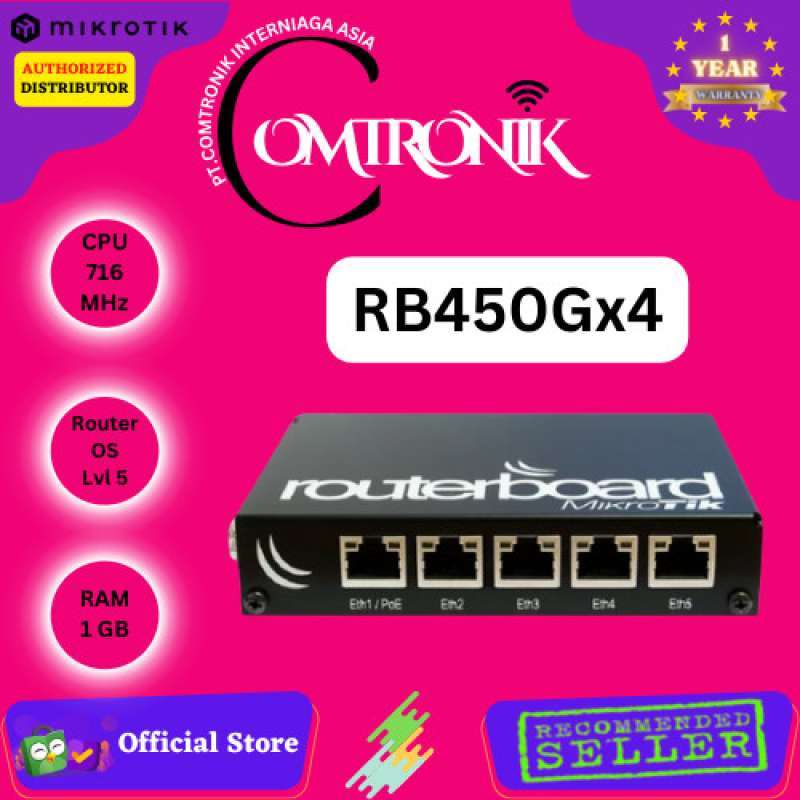 Promo Mikrotik RB450Gx4 5xGigabit Ethernet, PoE out on port #5 ...
