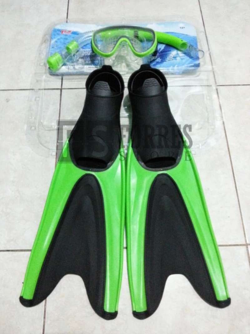 Jual paket kacamata snorkling swim mask selang selam + sepatu katak ...