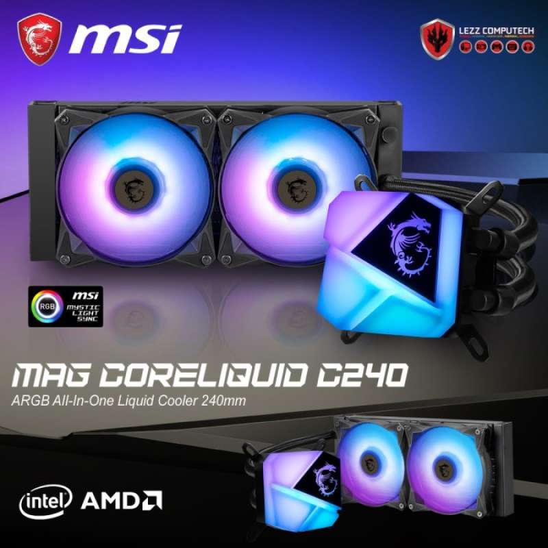 Promo MSI MAG CORELIQUID C240 | ARGB All In One Liquid Cooling 240mm ...