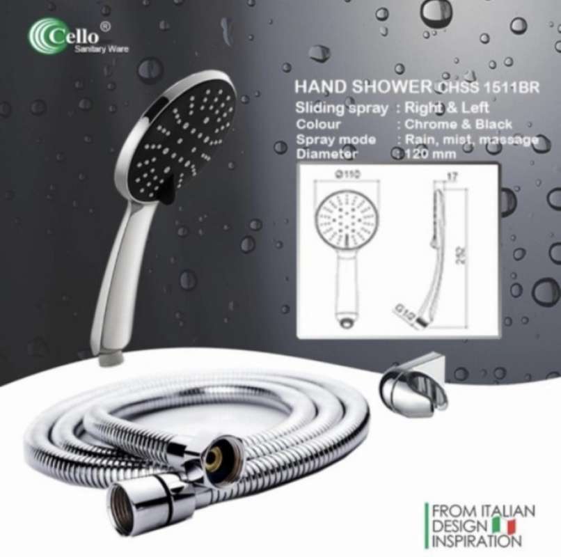 Promo Hand Shower Kamar Mandi Cello 1511 Br Hitam Chrome Diskon 33% di ...