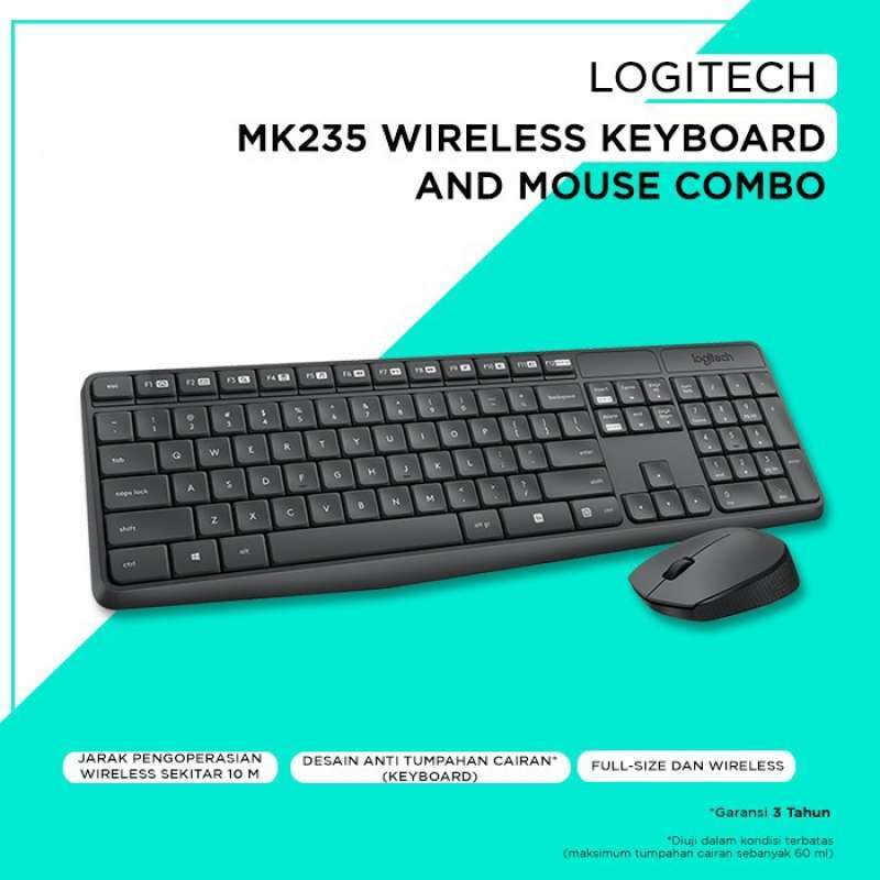 Promo Logitech MK235 Wireless Keyboard Mouse Combo Wireless Original MK ...