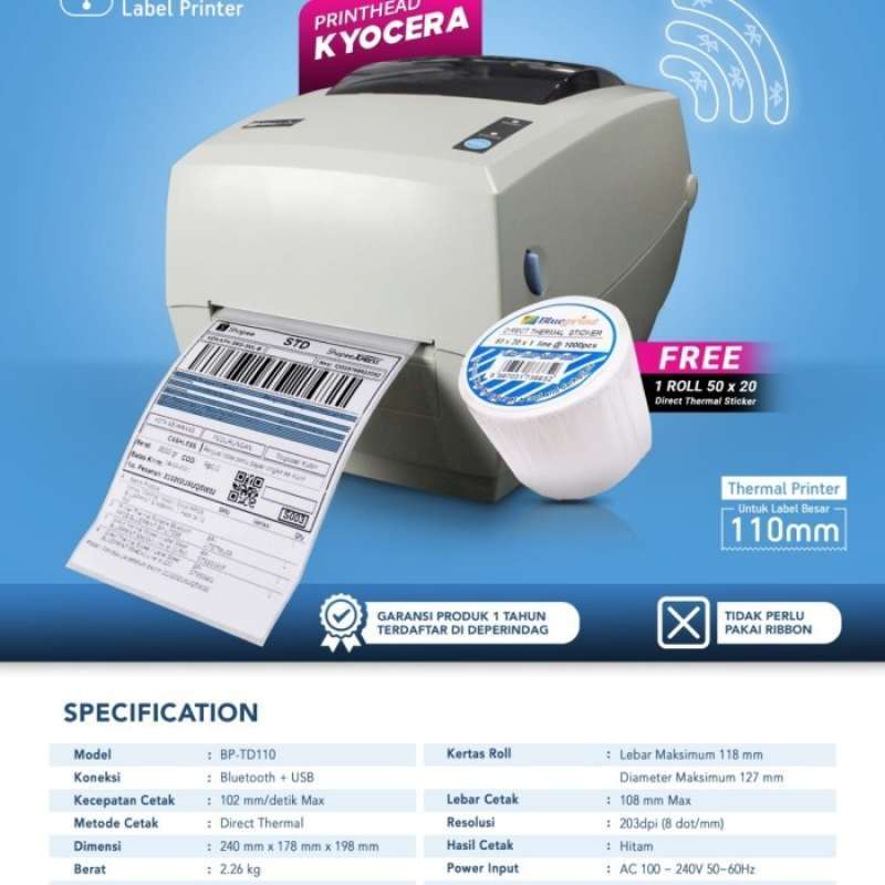 Promo Printer Thermal Barcode Resi Bluetooth Blueprint Bp Td 110 Bt Td110bt Diskon 23% Di Seller ...