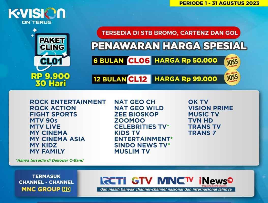 Jual Paket Cling #mnc Group & Trans Tv Group K-vision Active 12 Bulan ...