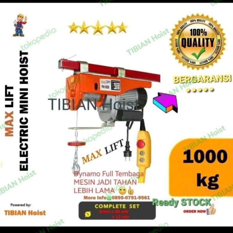 Promo Max Lift Mini Hoist Electric Pa 1000Kg 20Meter Diskon 23% di ...