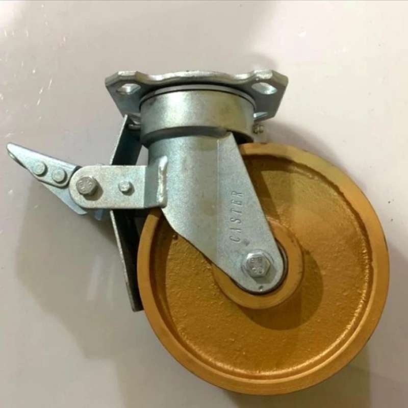 Promo 8 inch roda besi heavy duty kapasitas 1 ton 1000 kg tipe rem ...