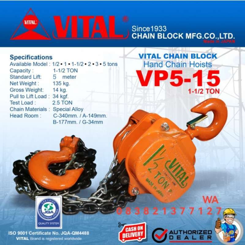 Promo Chain Block 1,5 Ton 5 Meter Vital Chainblock 1.5 Ton Takel 1500 ...