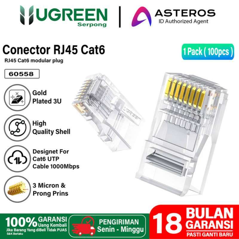 Promo Ugreen Konektor Rj45 Cat5E Cat 6 Utp Modular Ethernet Gigabit 100 ...