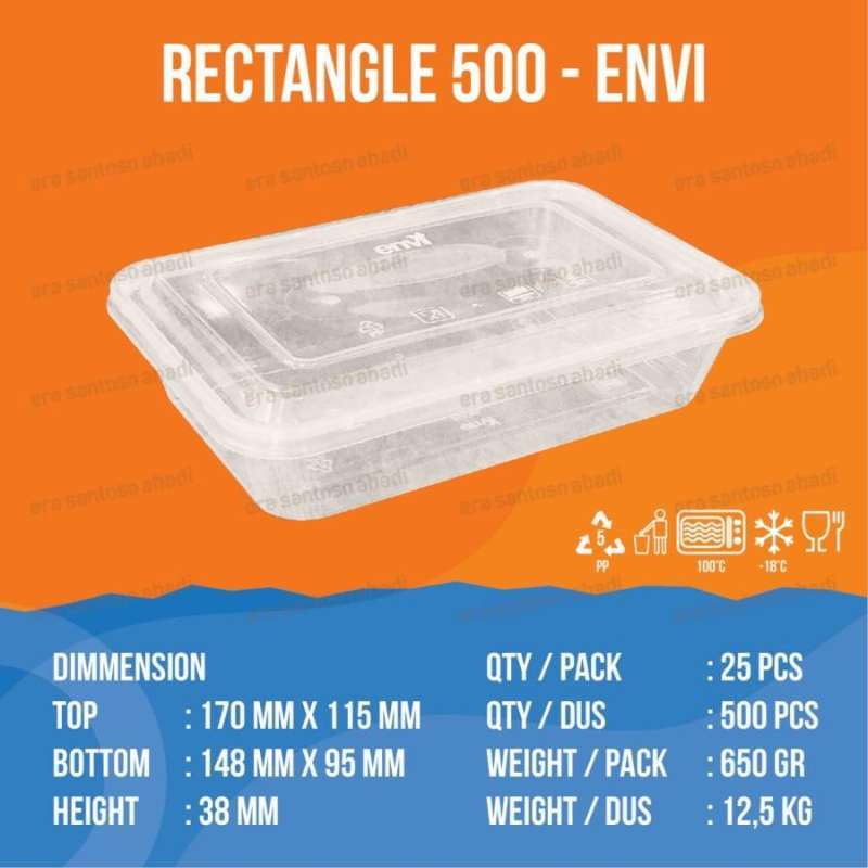 Jual (25 PCS) THINWALL RECTANGLE 500 ML MERK ENVI PER PACK di Seller ...