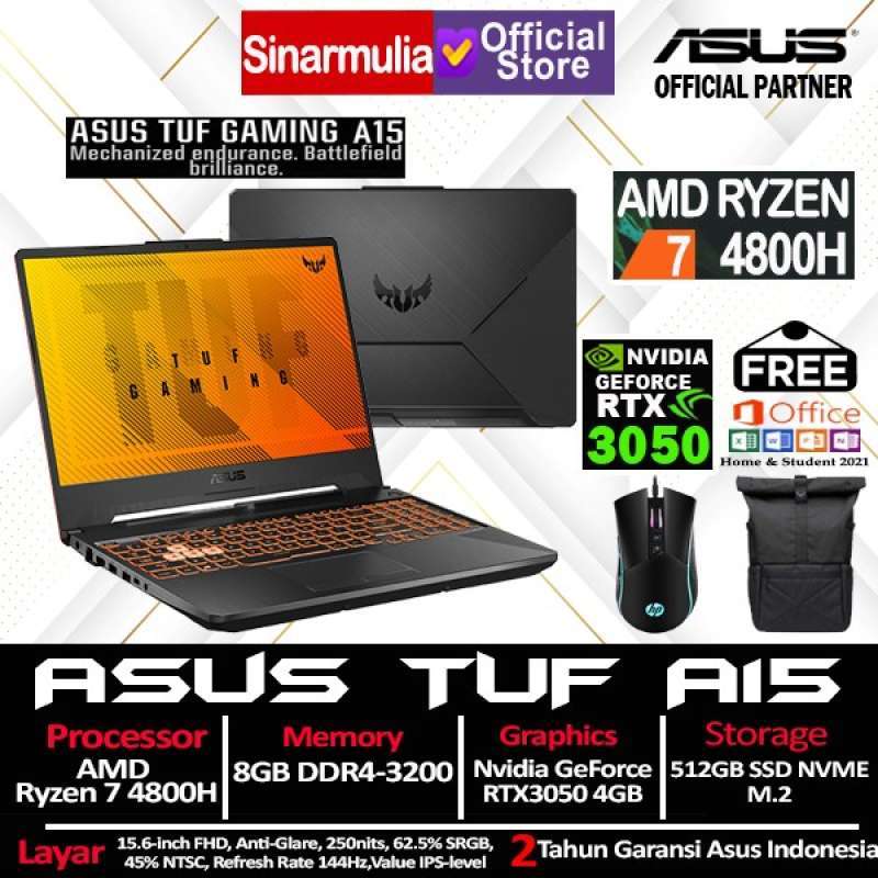 Jual Asus TUF Gaming A15 FA506ICB RYZEN 7 4800H RTX3050 512GB SSD 8GB ...