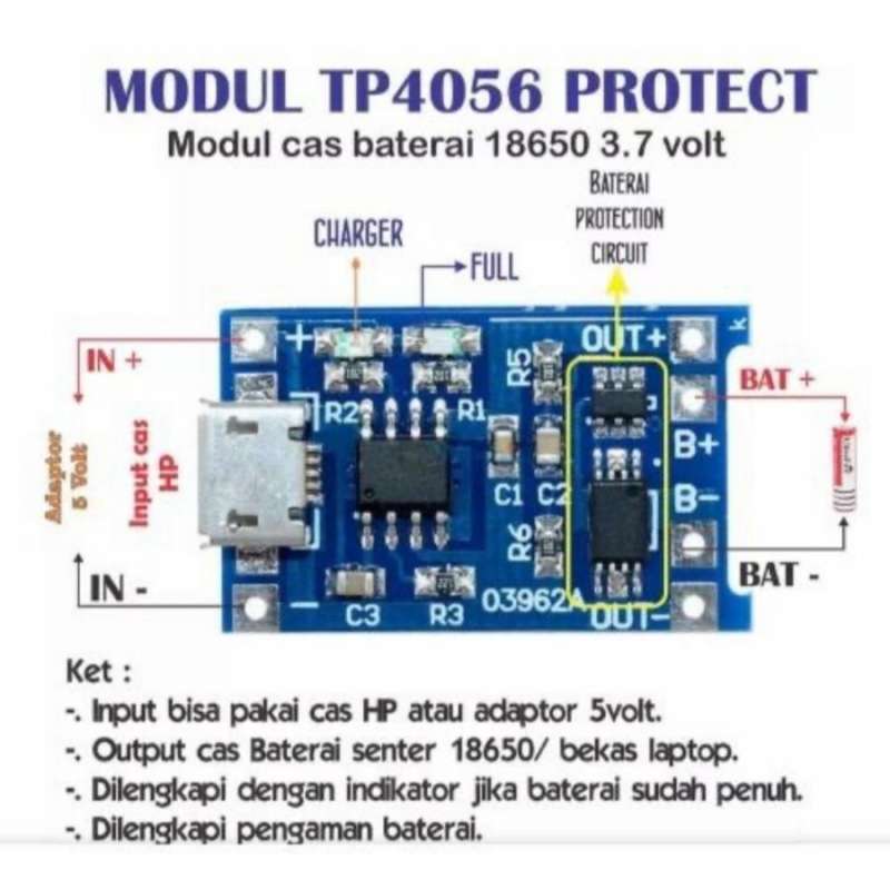 Jual Modul Charger Kit Charging Baterai 18650 3.7v Tp4056 Plus Protect Di Seller Liva Cellular ...