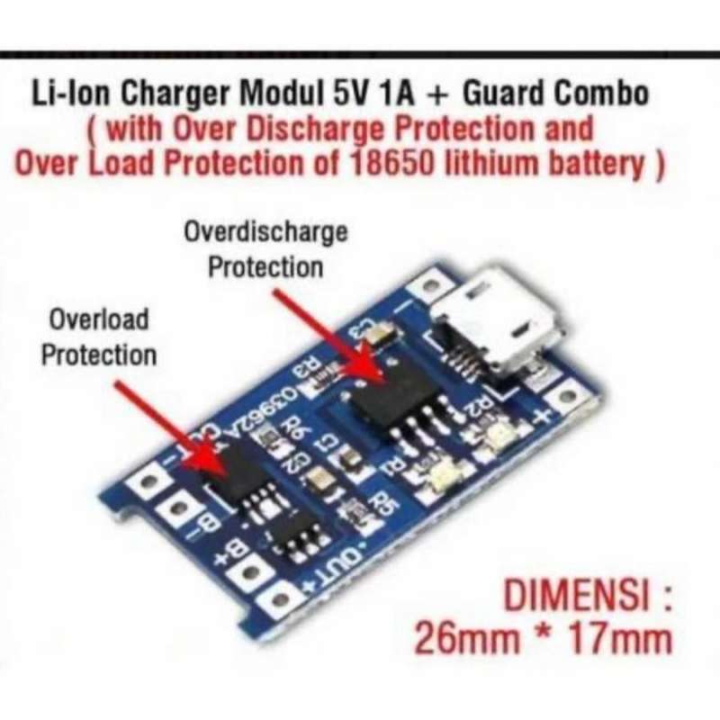 Jual Modul Charger Kit Charging Baterai 18650 3.7v Tp4056 Plus Protect ...