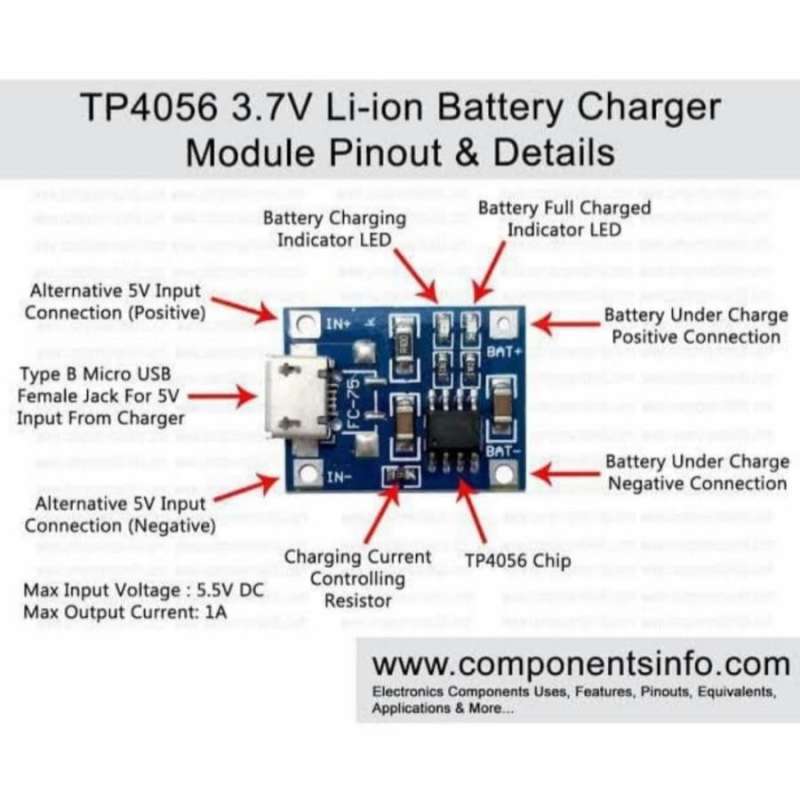 Jual Modul Charger Kit Charging Baterai 18650 3.7v Tp4056 Plus Protect ...
