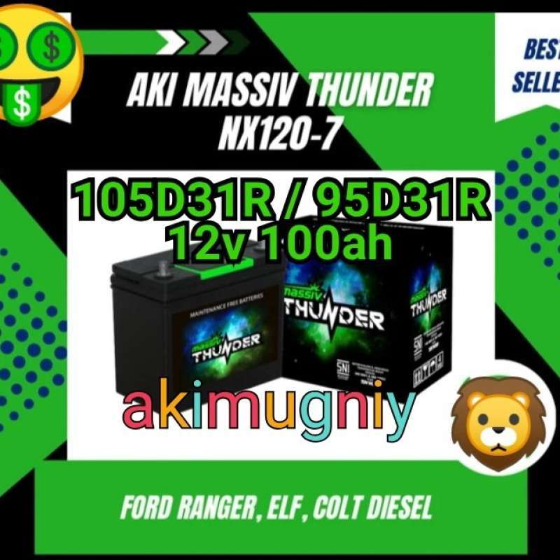Jual Aki Massiv Thunder 95D31R Nx120-7 12V 100Ah Aki Kering Yuasa Ns Gs ...