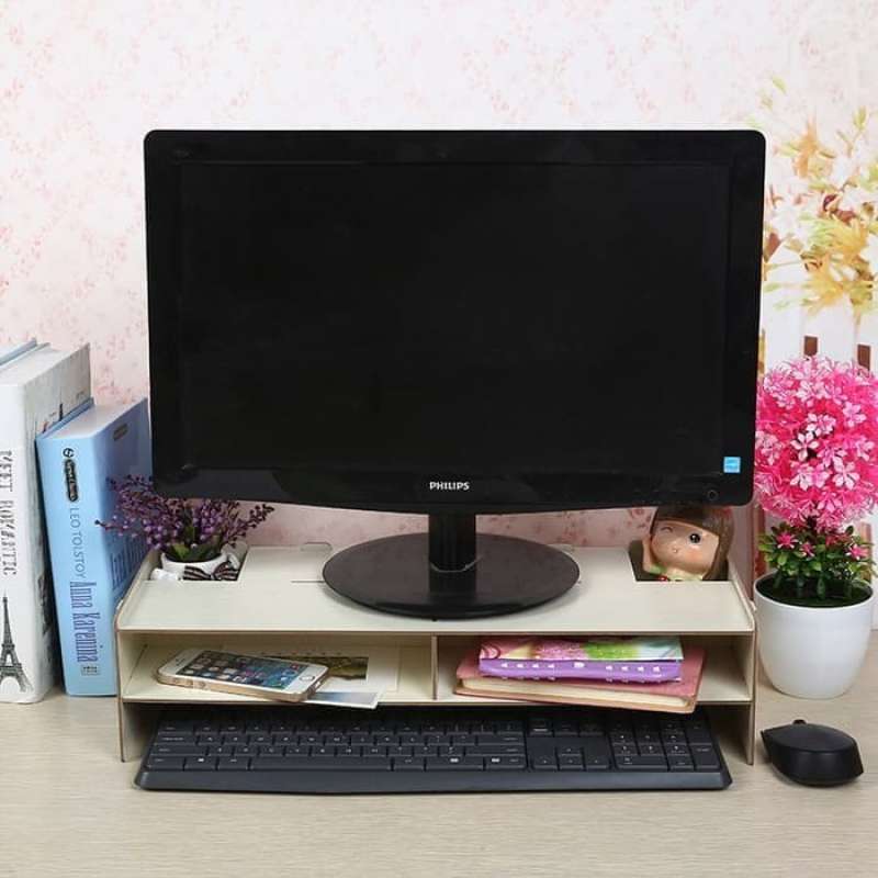 Jual Rak Komputer Desktop Storage Meja Laptop Kayu Monitor Praktis ...