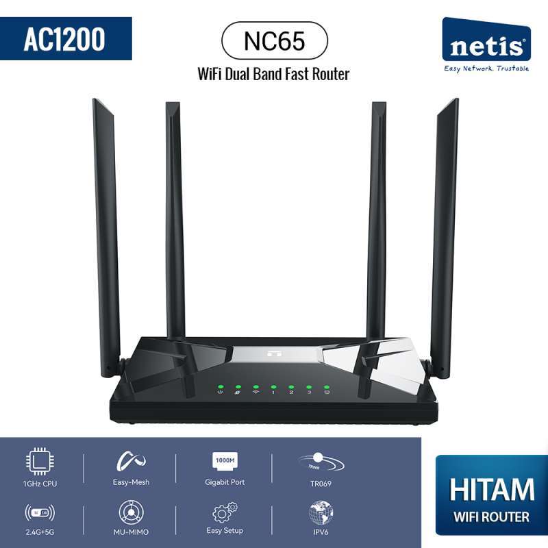 Promo NETIS NC65 AC1200 Wireless Dual Band Gigabit Router Diskon 7% di ...