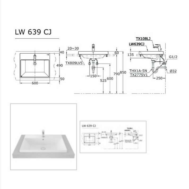 Promo Wastafel Toto Lw 639 Cj White (body Only) Model Tanam Diskon 23% ...