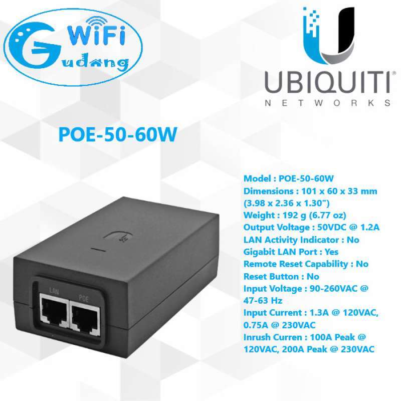 Promo Ubiquiti POE-50-60W PoE Adapter 50Volt with Gigabit LAN for ...