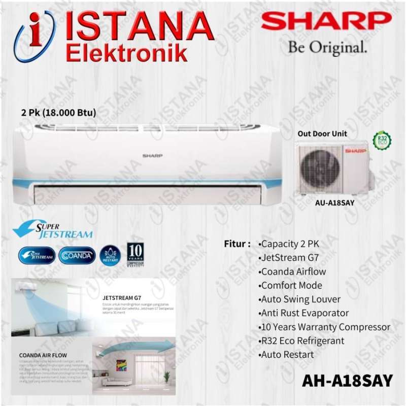 Jual SHARP AC SPLIT JET STREAM SERIES 2 PK AH-A18SAY di Seller Istana ...