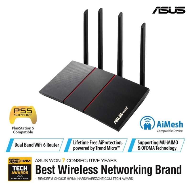Promo Router Asus RT-AX 55 AX1800 Dual Band WiFi 6 Wireless AiMesh Asus ...
