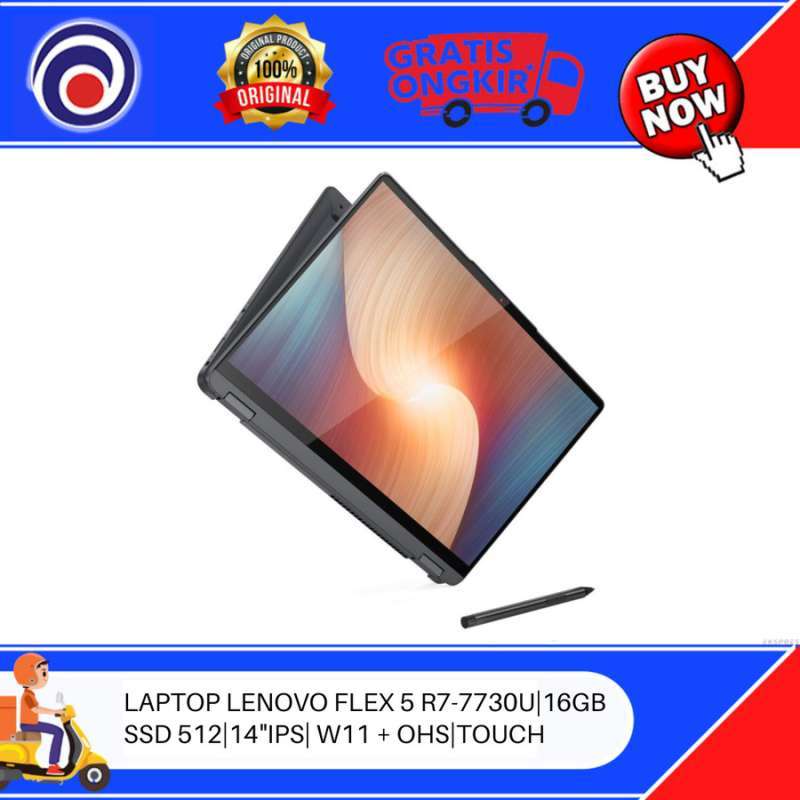 Jual LAPTOP LENOVO FLEX 5 R7-7730U|16GB SSD 512|14IPS| W11 + OHS|TOUCH ...
