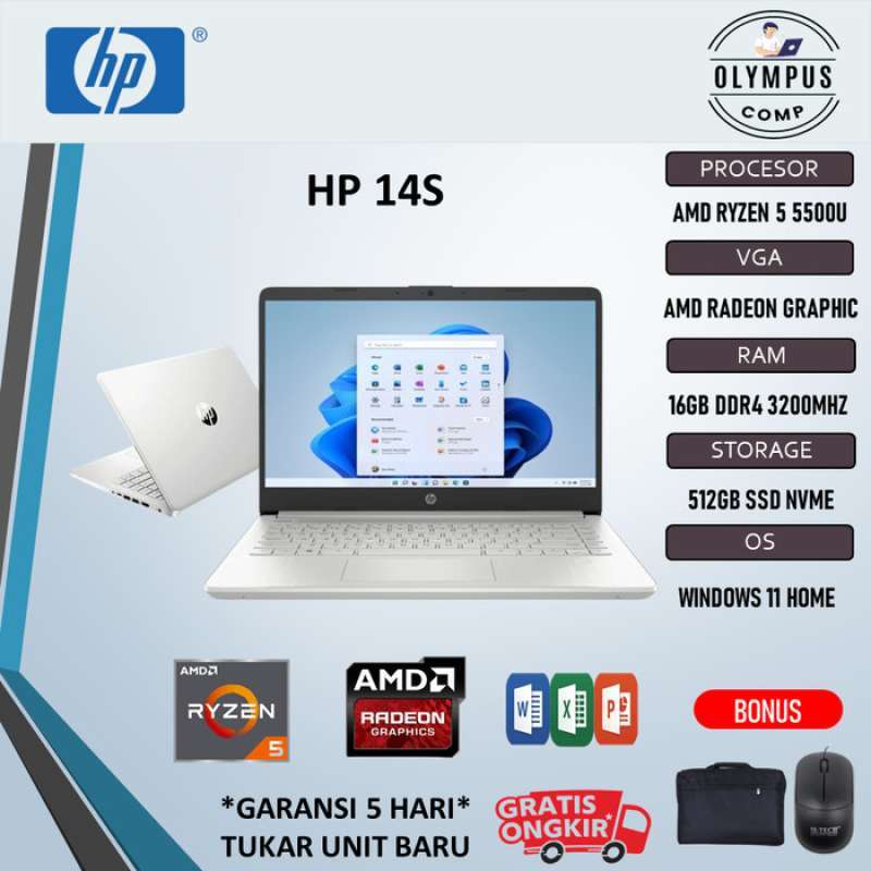Promo LAPTOP HP 14 AMD RYZEN 5 5500U 16GB 512SSD VEGA7 W11 14.0FHD IPS ...