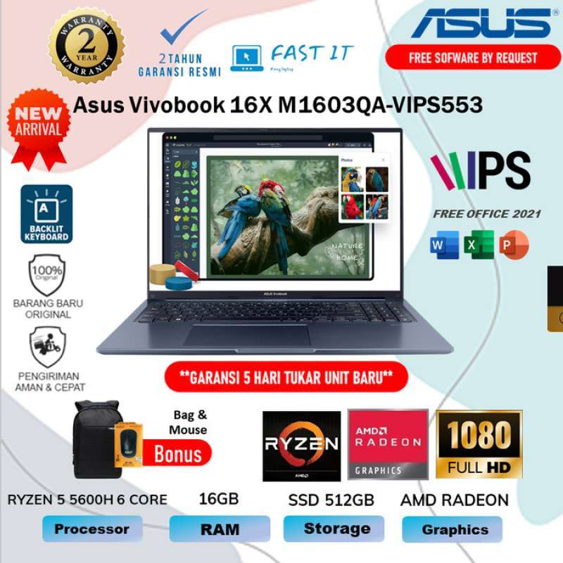 Promo Asus Vivobook 16X M1603QA-VIPS553 /AMD Ryzen 5-5600H/16GB/512GB ...