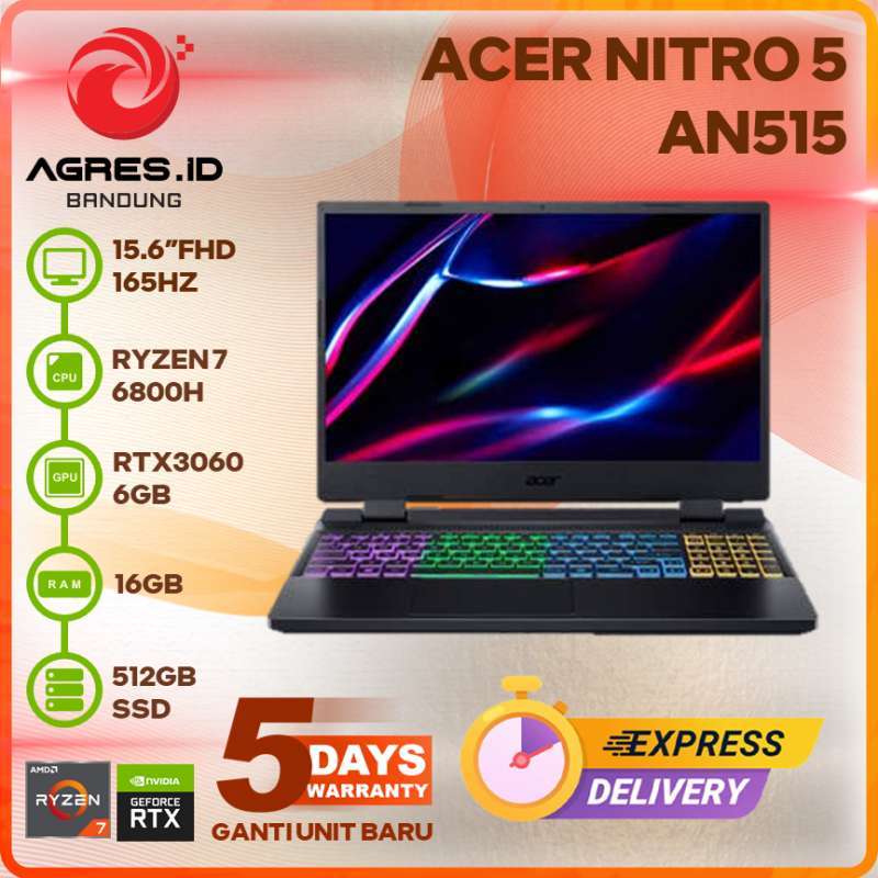 Jual ACER NITRO 5 AN515 R7 6800H RTX3060 16GB 512GB 15.6FHD 165HZ di Seller AGRES ID BANDUNG ...