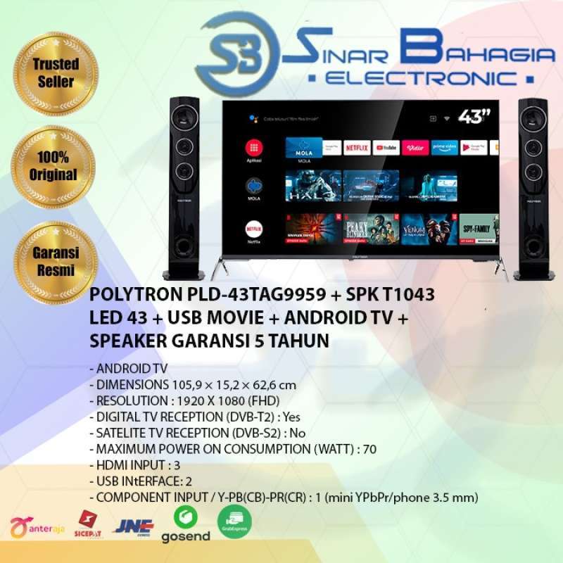 Jual Polytron Pld-43tag9959 + Spk T1043 Led 43 + Usb Movie + Android Tv + Speaker Garansi 5 ...