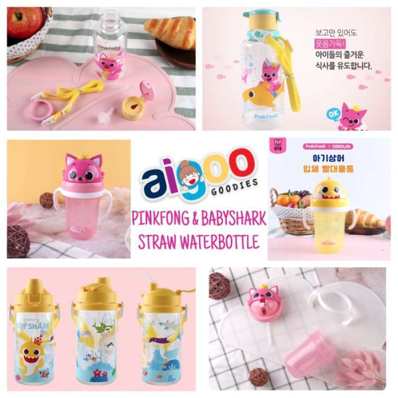 Promo 3D PINKFONG BABY SHARK Straw Water Bottle Cup/Botol Gelas Minum ...