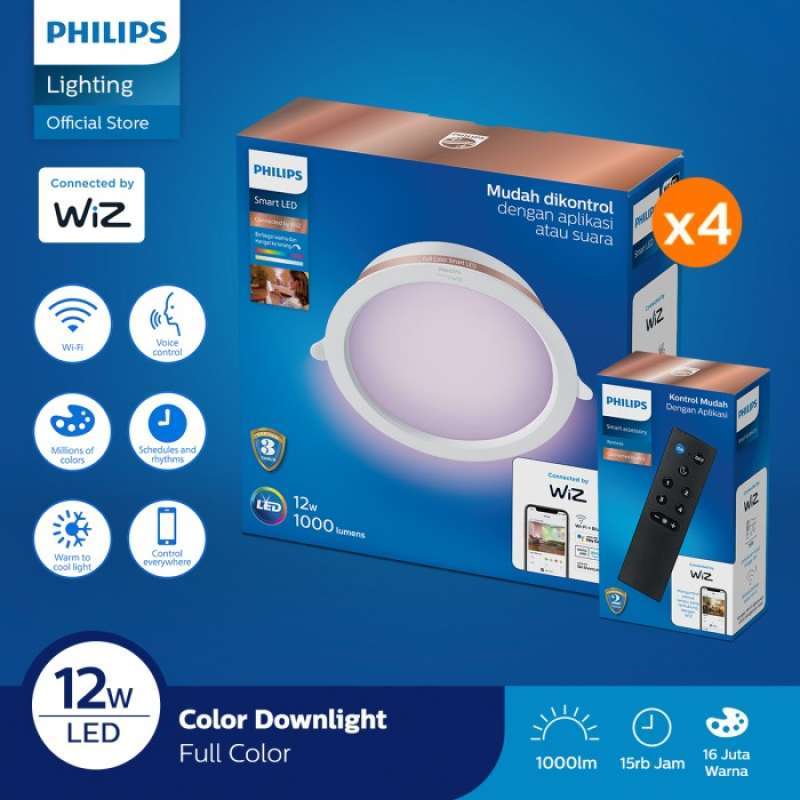 Promo Philips 4x Smart Wifi Led Downlight 12w Color Dan Remote Control ...