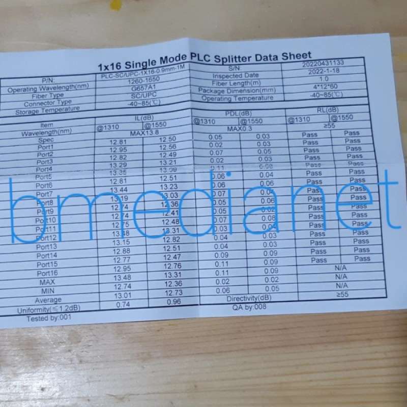 Promo 1x16 Single Mode Plc Splitter Data Sheet, Spliter 1:16 Fo, Fiber ...