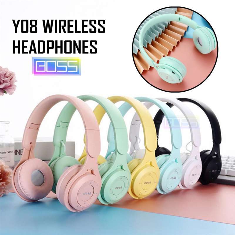 Jual Paketheadphone Bluetooth Headset Wireless Macaron Y08 Stereo ...