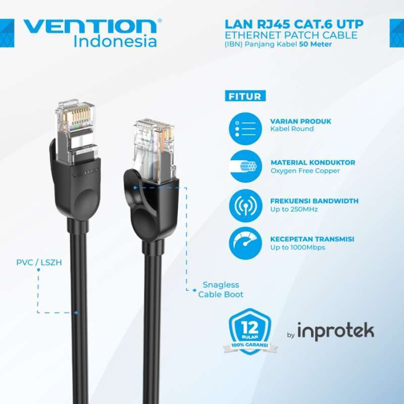 Jual Vention 50M Kabel LAN RJ45 Cat.6 UTP Ethernet Gigabit - IBN Round ...