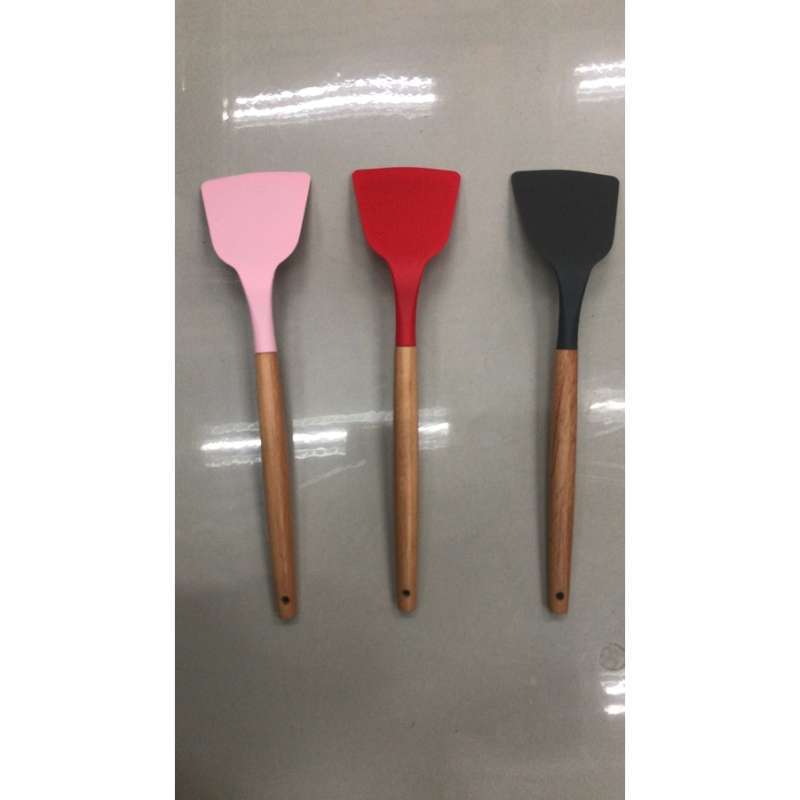 Jual SPATULA WARNA SILICON GAGANG KAYU SUTIL DAPUR ALAT MASAK - SPATULA ...
