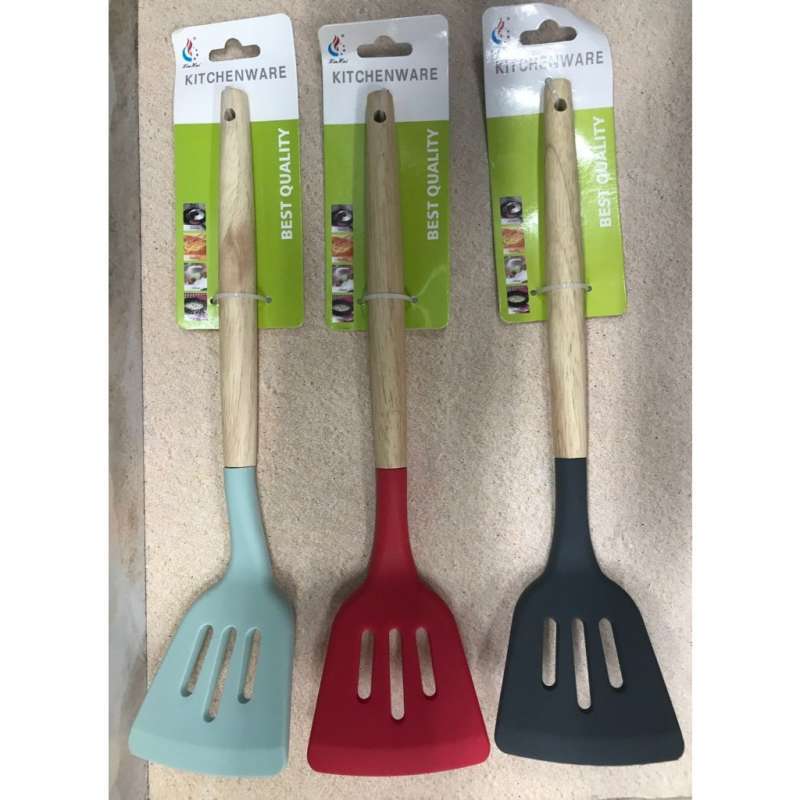 Jual SPATULA WARNA SILICON GAGANG KAYU SUTIL DAPUR ALAT MASAK - SPATULA ...
