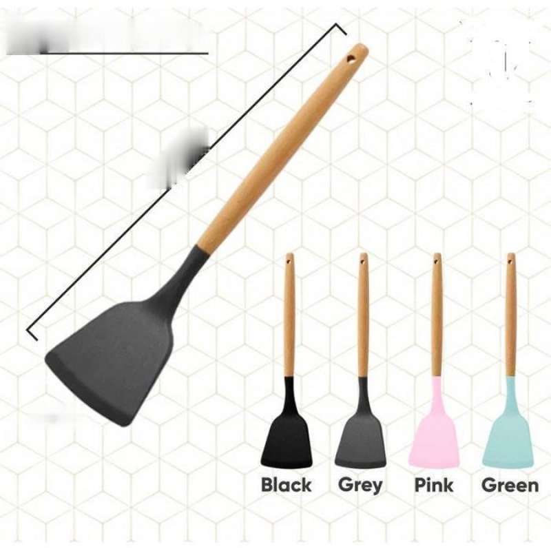 Jual SPATULA WARNA SILICON GAGANG KAYU SUTIL DAPUR ALAT MASAK - SPATULA ...