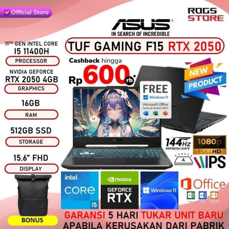 Promo Sale Asus Tuf F15 Fx506Hf I5 11400H 8Gb 512Ssd Rtx2050 4Gb W11+Ohs 15.6Fhd Terbaru Diskon ...