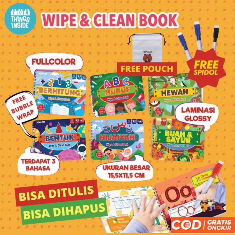 Promo [JKT] Konsep Wipe Clean Book Buku Edukasi Anak Belajar Menulis +Spidol - ABC Huruf - 123 ...
