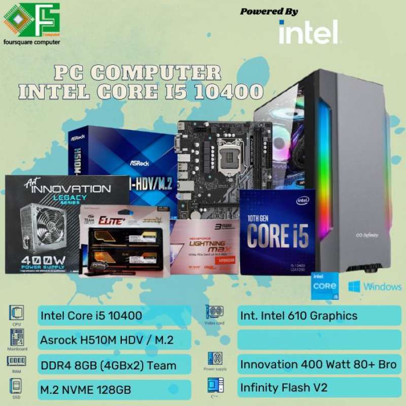 Jual PC Komputer Rakitan Intel Core i5 10400 | DDR4 8GB | NVME 128GB Baru di Seller Foursquare ...