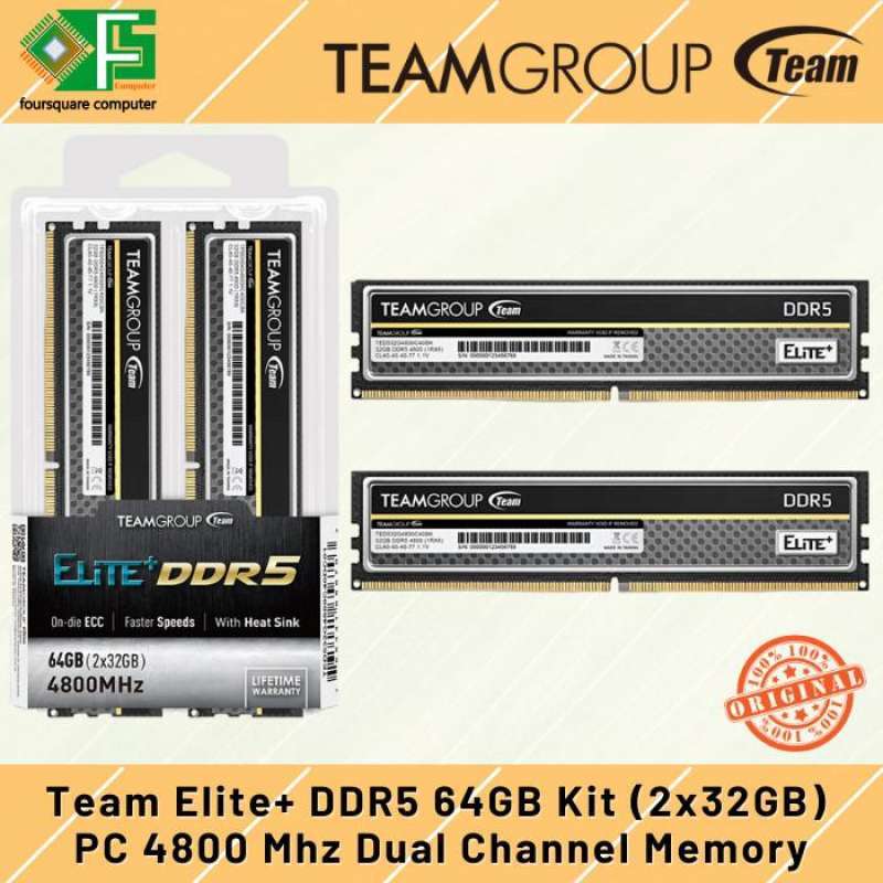 Jual Ram Team Elite+ DDR5 64GB Kit 2x32GB PC 4800 Mhz Dual Channel ...