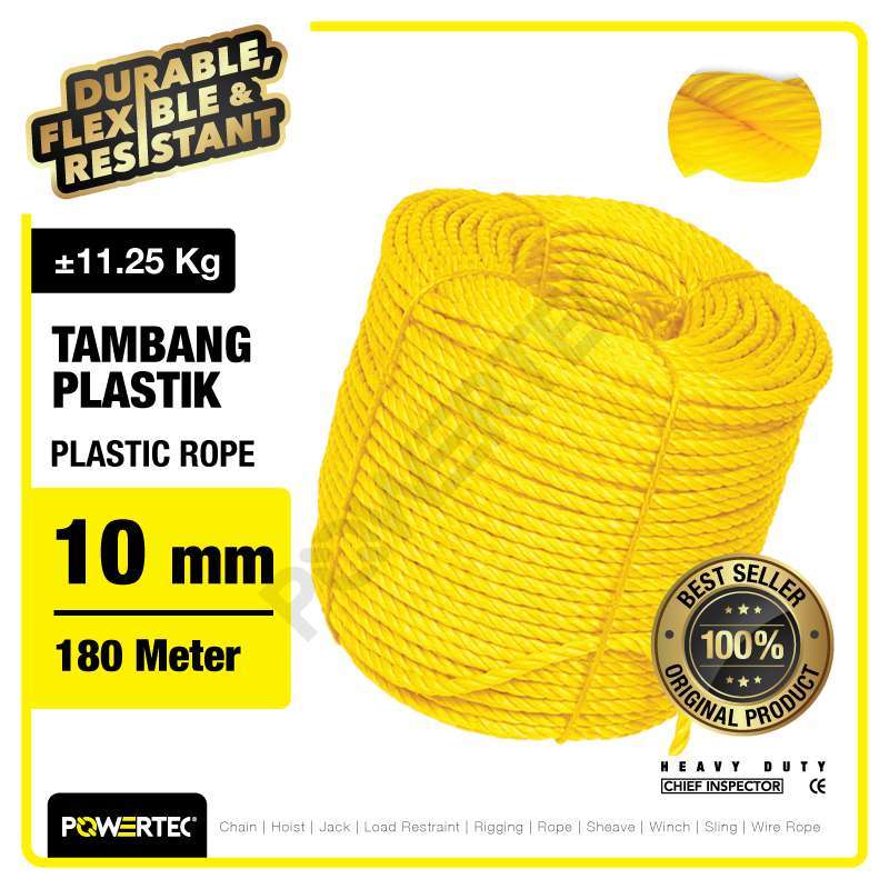 Jual Powertec Tali Tambang Plastik 10mm X 180m Plastic Rope - Kuning Di ...