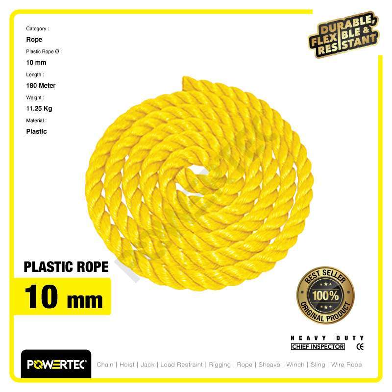 Jual Powertec Tali Tambang Plastik 10mm X 180m Plastic Rope - Kuning Di ...