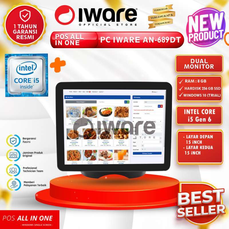 Jual Iware Pos All in One PC AN-689DT Core i5/6 8/256GB Touchscreen di ...