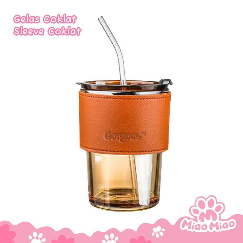 Jual Gelas Kaca Bening/coklat Estetik | Tumbler Dengan Sedotan | Tahan ...