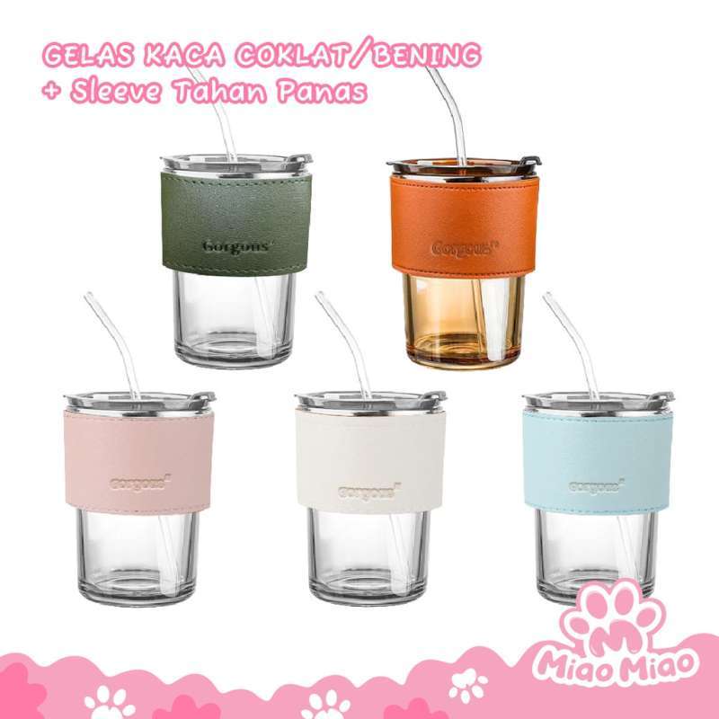 Jual Gelas Kaca Bening/coklat Estetik | Tumbler Dengan Sedotan | Tahan ...