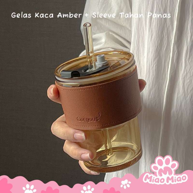 Jual Gelas Kaca Bening/coklat Estetik | Tumbler Dengan Sedotan | Tahan ...