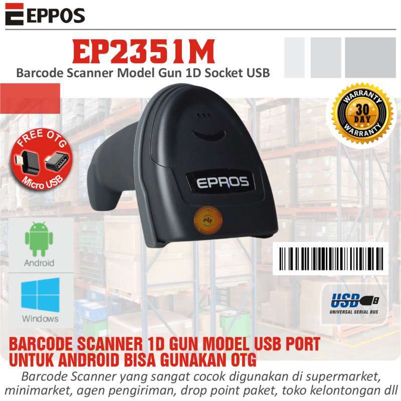 Jual FREE OTG Barcode Scanner EPPOS 1D EP2351M USB Manual Scan di ...