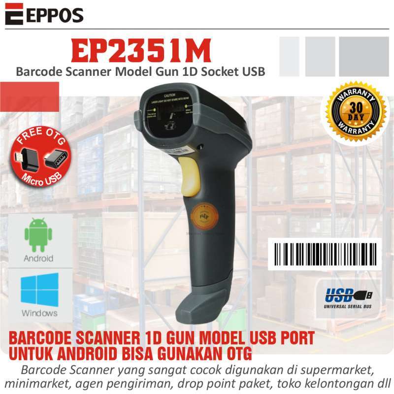 Jual FREE OTG Barcode Scanner EPPOS 1D EP2351M USB Manual Scan di ...