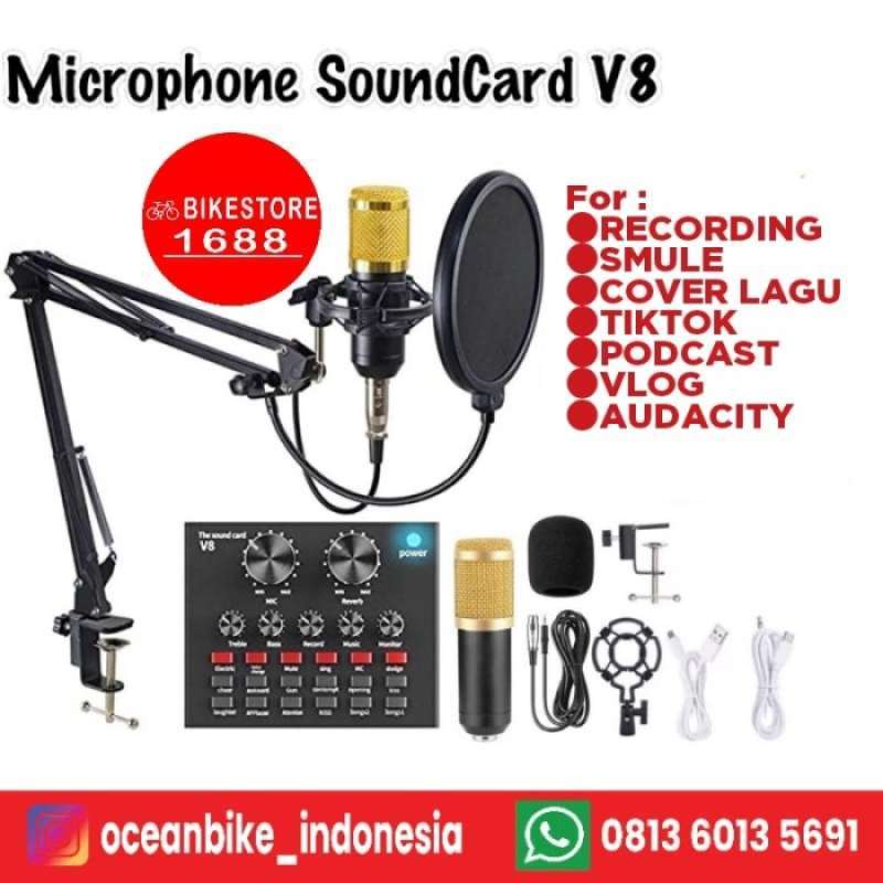 Promo Sound Card V8 Recording BM 800 Stand Mic Condenser Youtuber ...