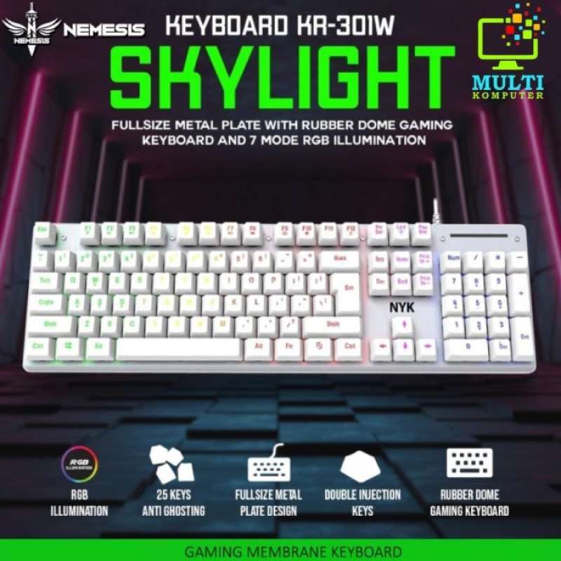 Promo NYK KR-301 Underglow RGB Full Size Metal Plate Gaming Keyboard ...